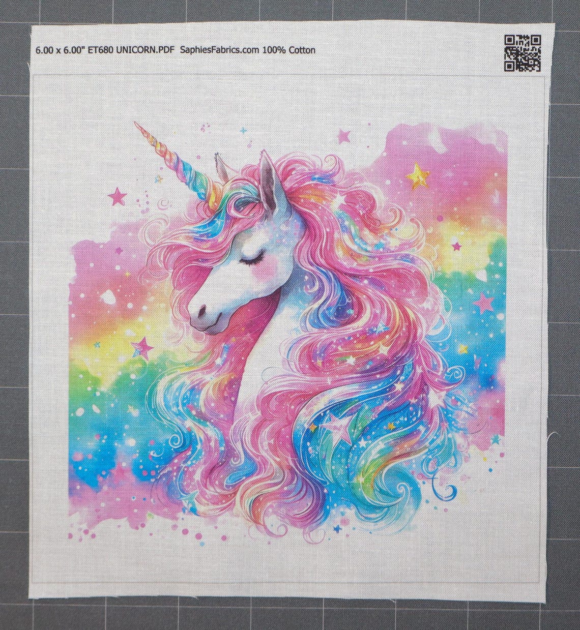 Unicorn 100% Cotton Fabric Panel Block | Small Quilting Sewing Square ...
