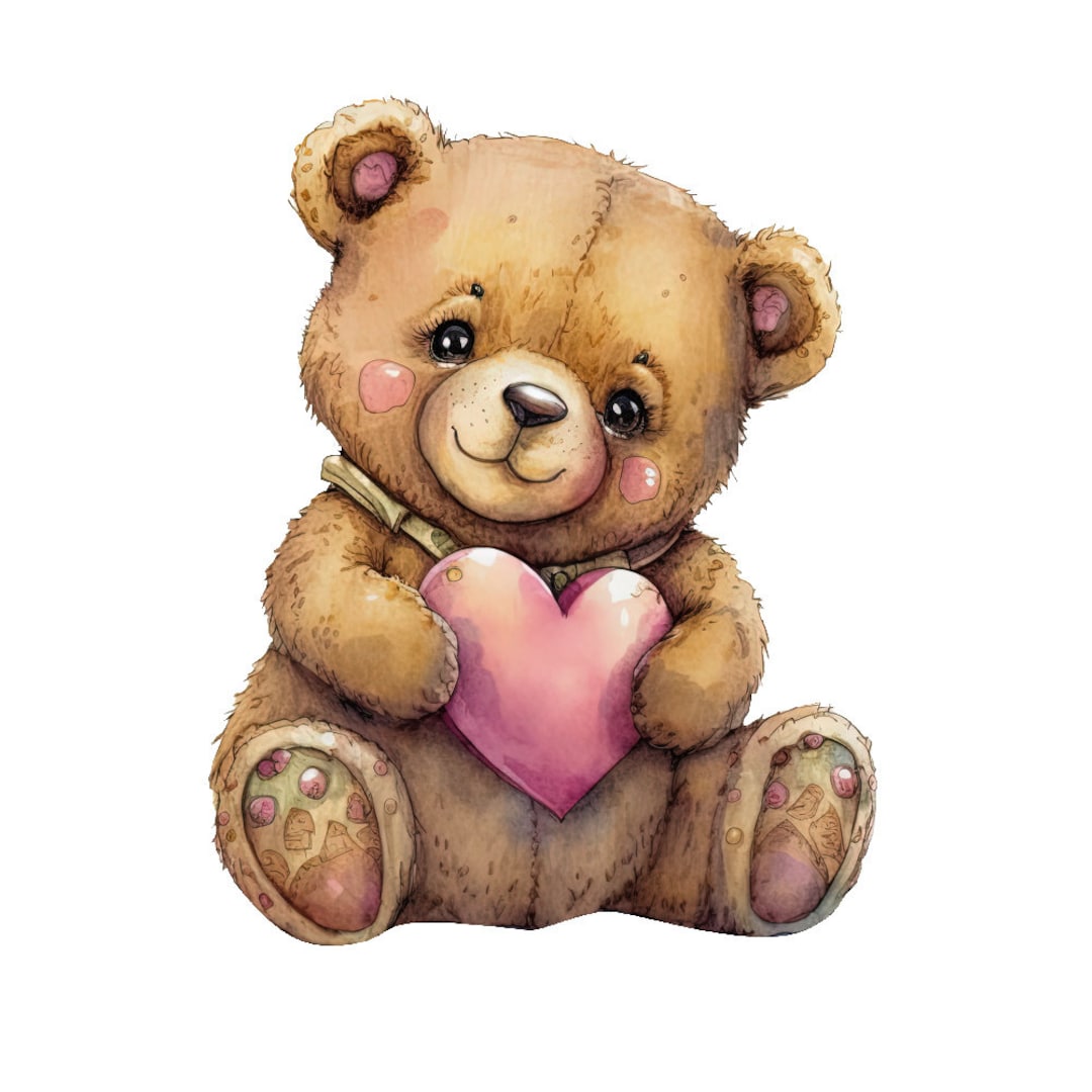 Teddy Bear Holding Heart 100% Cotton Fabric Panel Square - Etsy