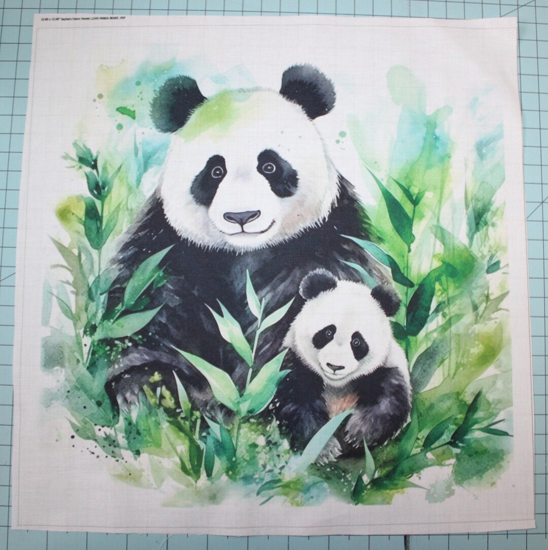 Panda Bears 100% Cotton Fabric Panel Block Small Sewing Quilting Square ...