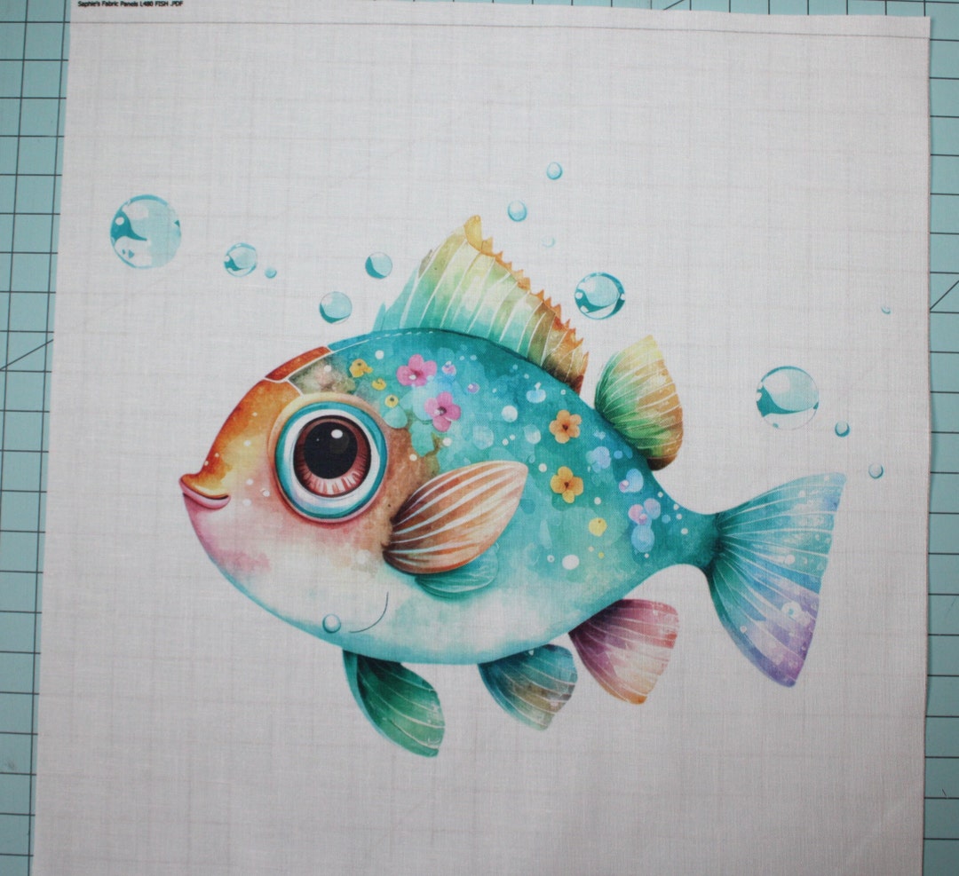 Fish 100% Cotton Fabric Panel Square Small Sewing Quilting Block L4800 ...