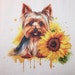 Puppy Yorkie Yorkshire Dog & Sunflower 100% Cotton Fabric Panel Square ...