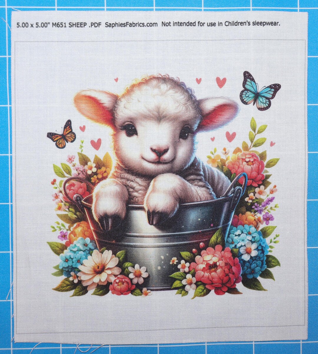 Floral Sheep Lamb 100% Cotton Fabric Panel Block | Small Sewing ...