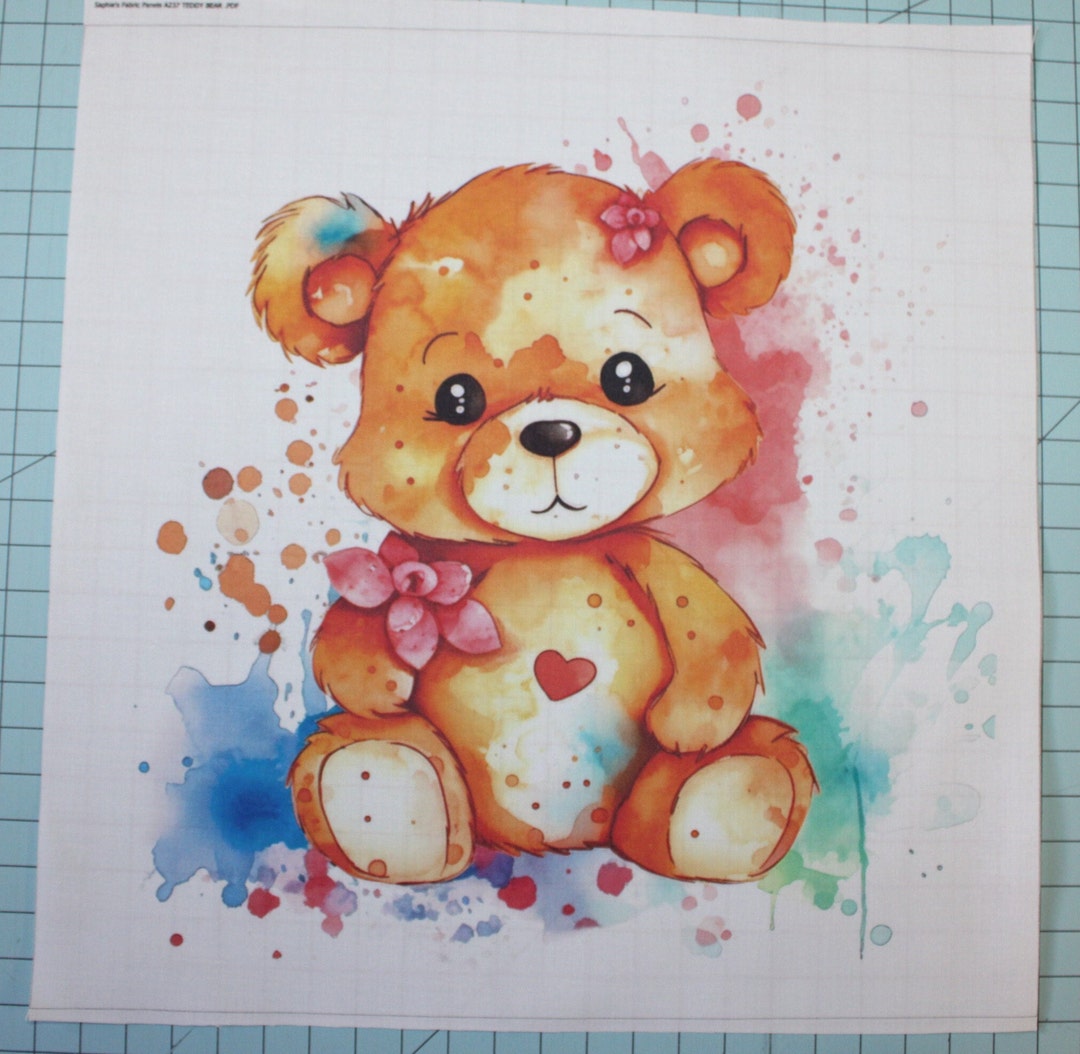 Teddy Bear 100% Cotton Fabric Panel Square Small Quilting Sewing Block ...