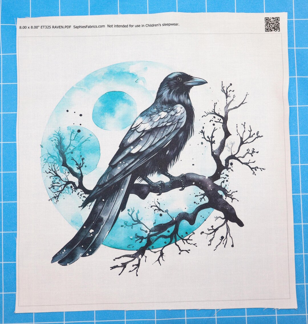 Raven 100% Cotton Fabric Panel Block | Small Sewing Quilting Square ...