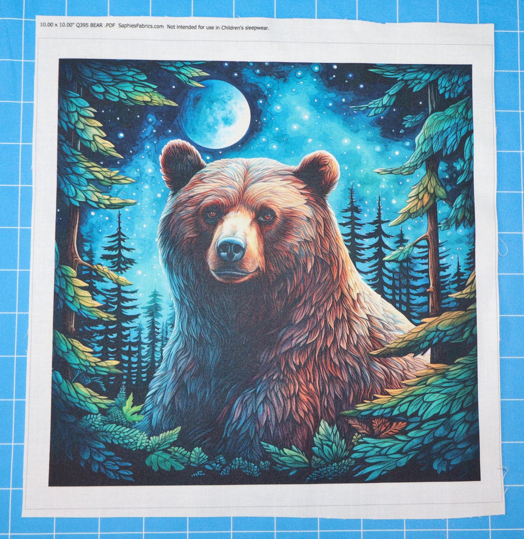 Bear & Moon 100% Cotton Fabric Panel Block | Small Sewing Quilting ...