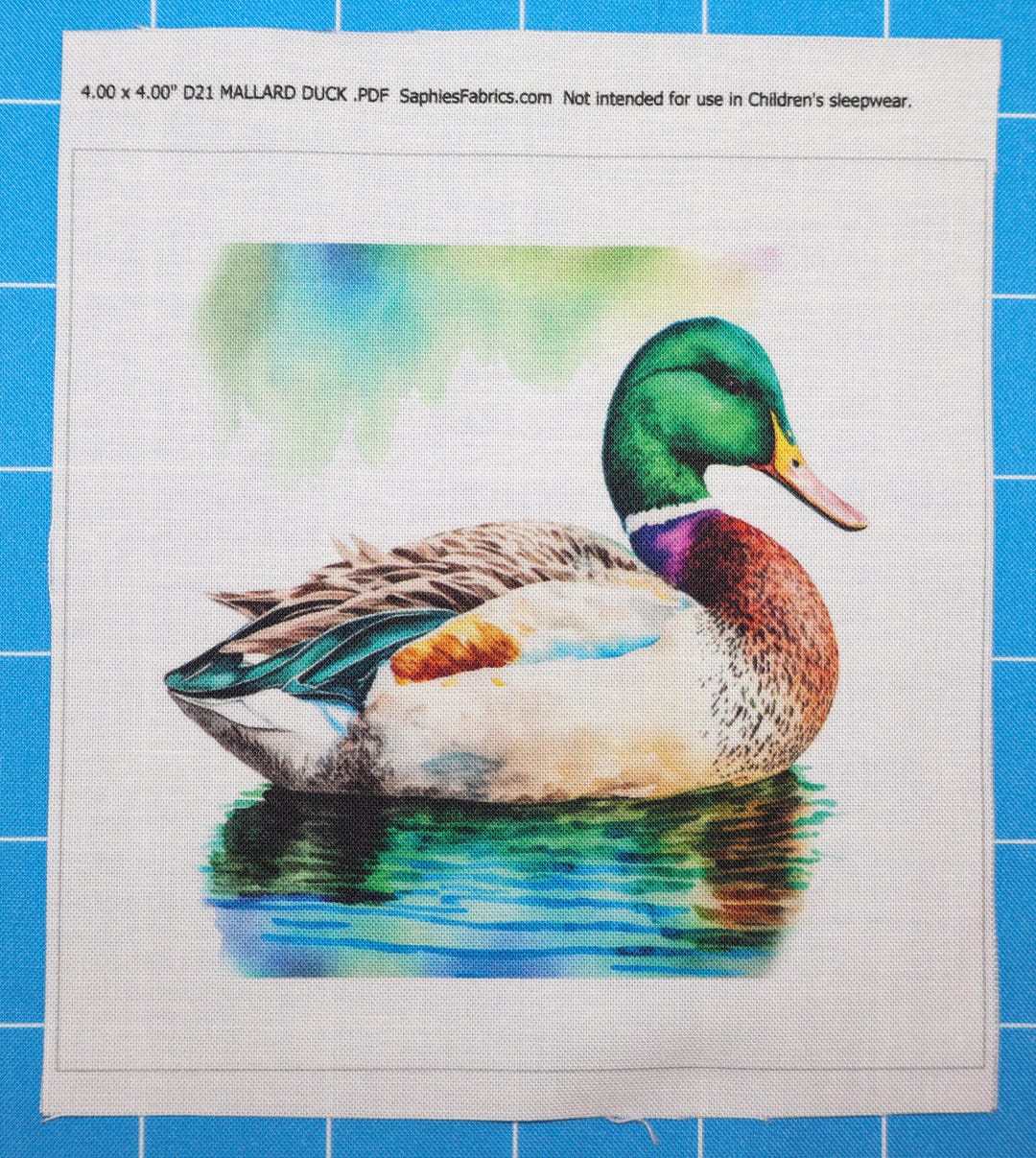 Mallard Duck 100% Cotton Fabric Panel Block | Small Sewing Quilting ...