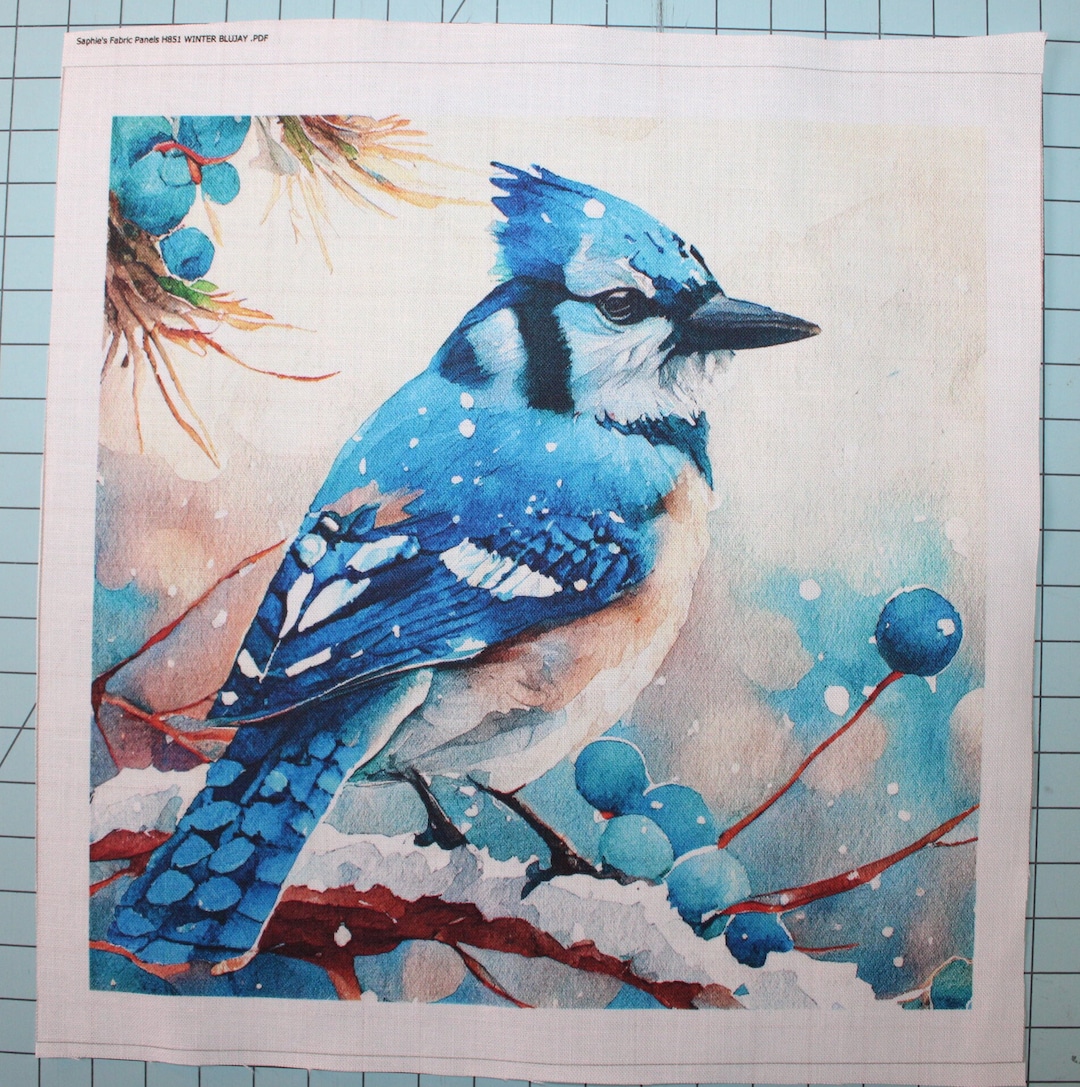 Winter Blue Jay 100% Cotton Fabric Panel Block | Small Sewing Quilting ...