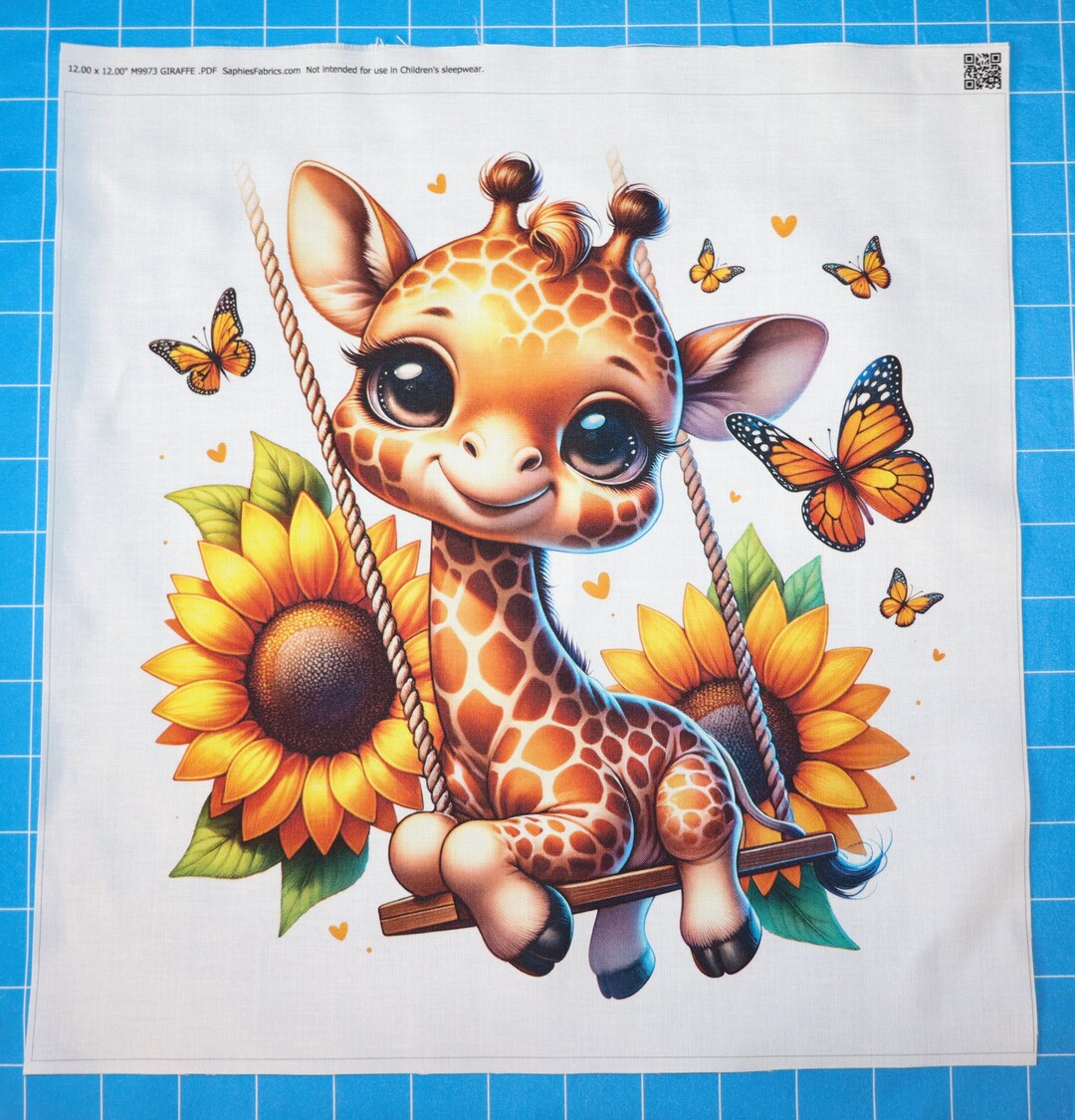Giraffe & Sunflowers 100% Cotton Fabric Panel Block | Small Quilting ...