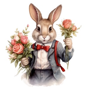 Bunny Rabbit Flowers 100% Cotton Fabric Panel Square Small Quilting ...