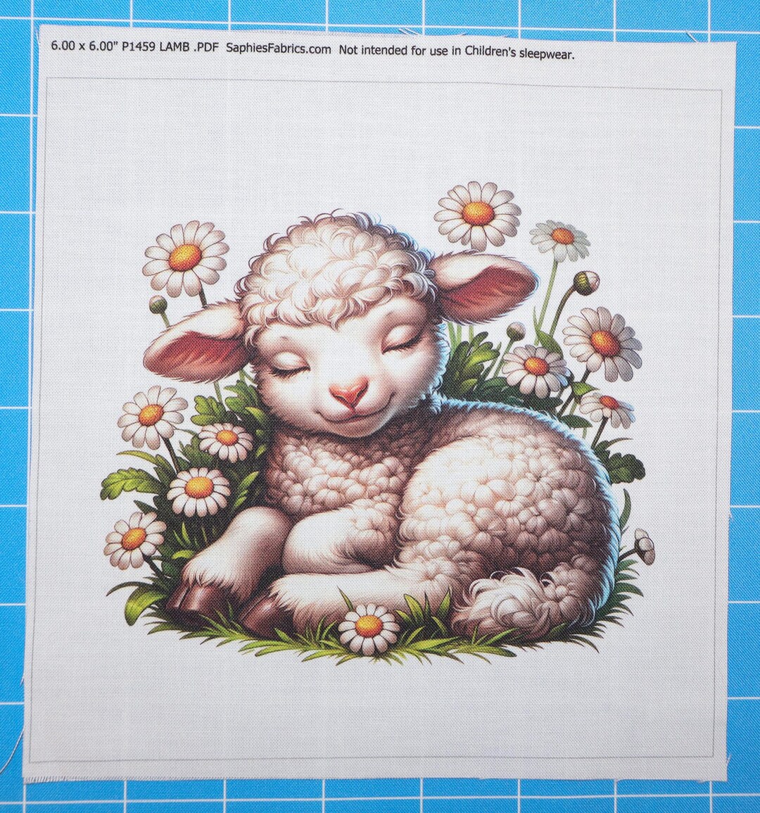 Sheep Lamb in Daisies 100% Cotton Fabric Panel Block | Small Quilting ...