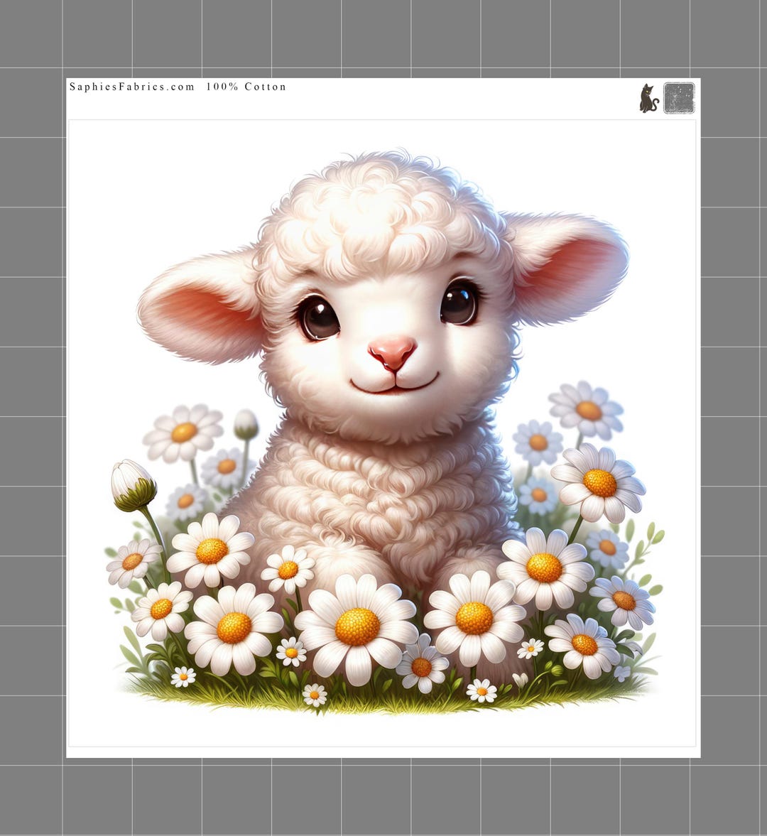 Sheep Lamb in Daisies 100% Cotton Fabric Panel Block | Small Quilting ...