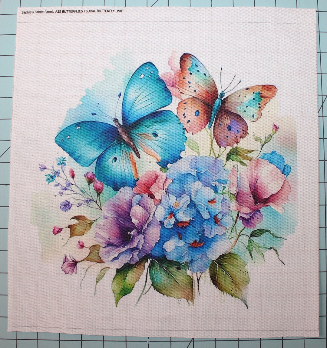 Butterfly Floral 100% Cotton Fabric Panel Block Small Quilting Sewing ...