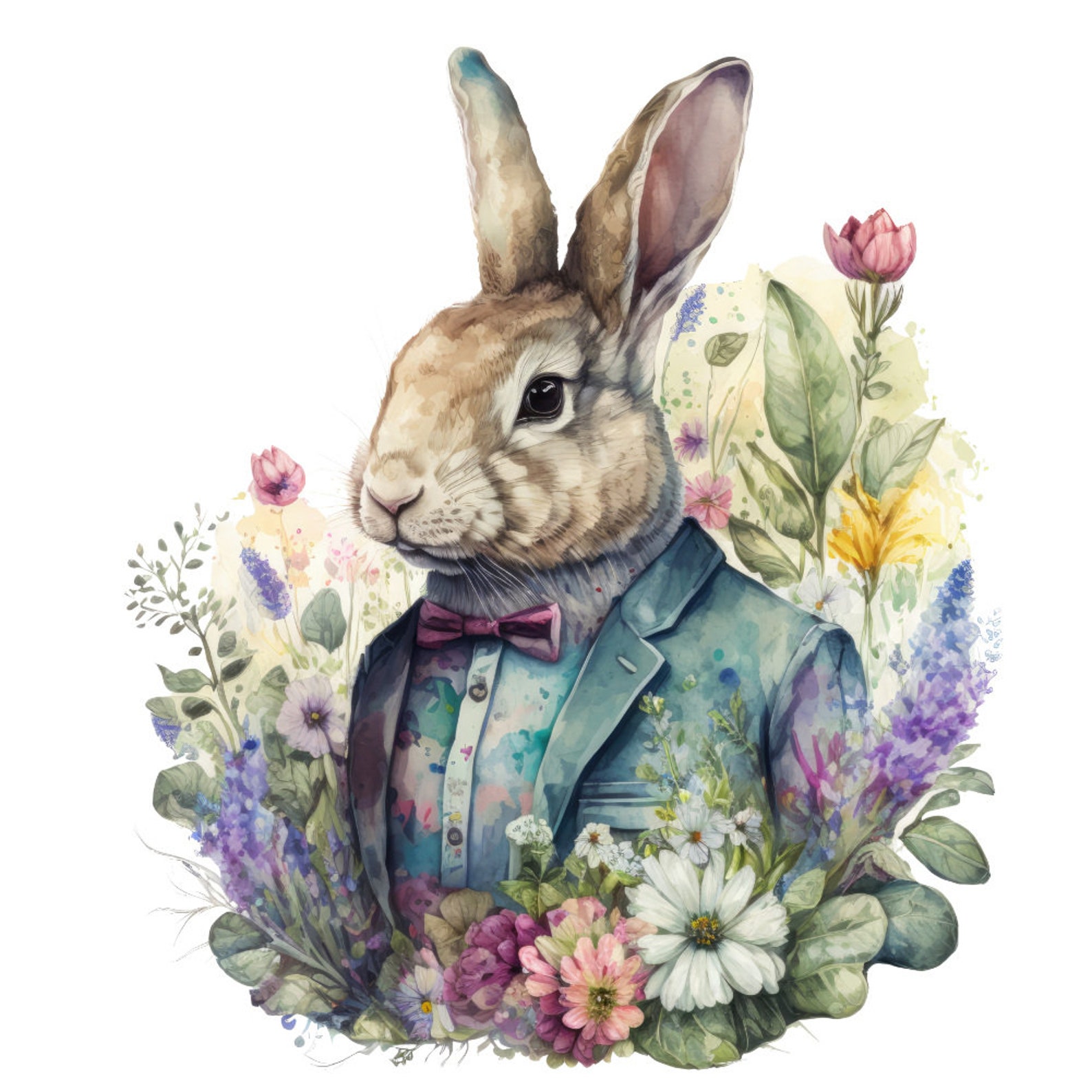 Bunny Rabbit in Bow Tie Flowers 100% Cotton Small Fabric Panel - Etsy