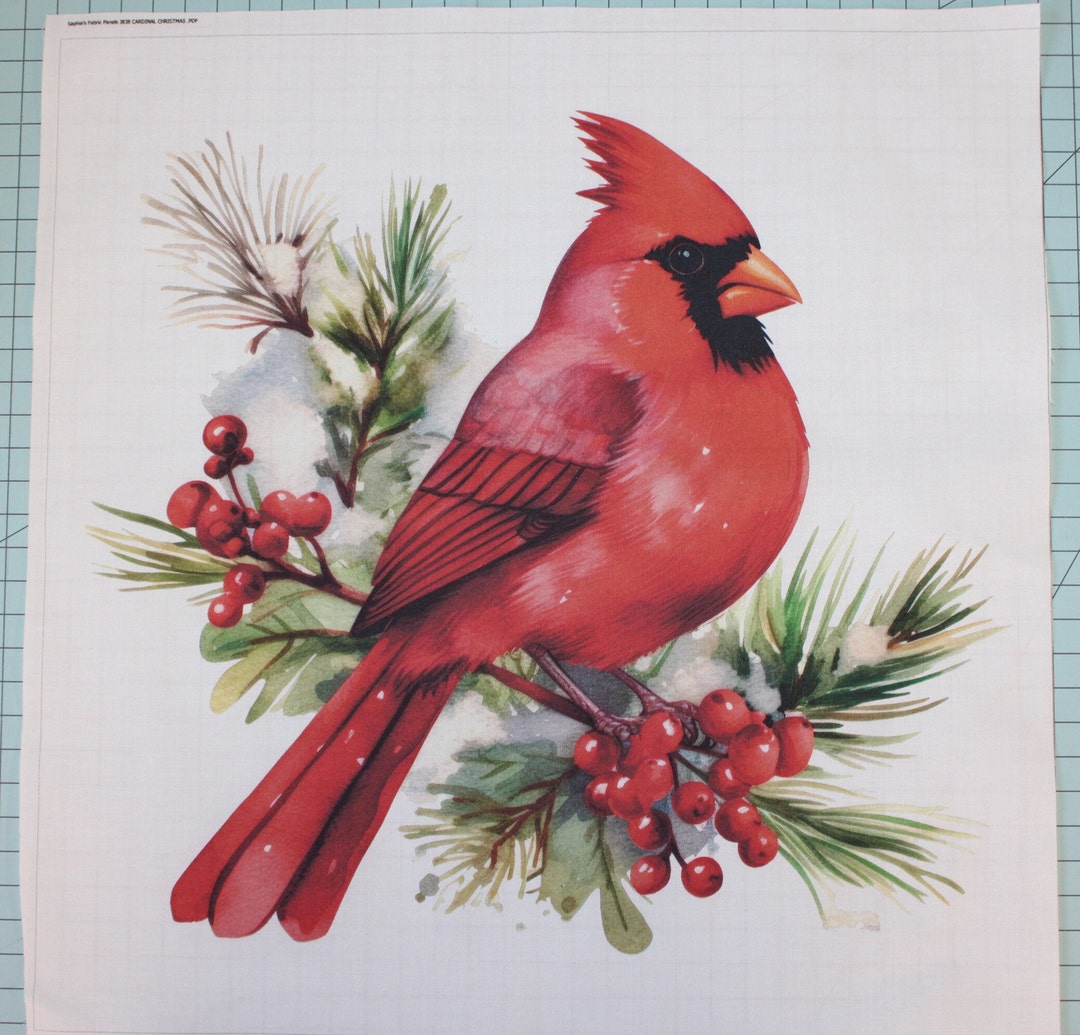 Cardinal Bird 100% Cotton Fabric Panel Block Small Sewing Quilting ...