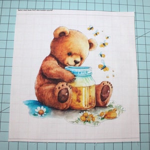 Teddy Bear With Honey 100% Cotton Fabric Panel Square - Etsy
