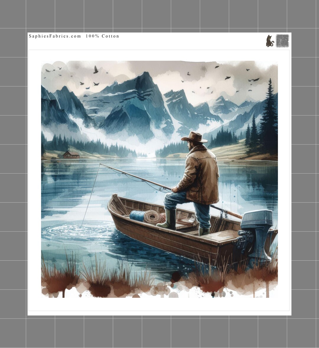 Man Fishing 100% Cotton Fabric Panel Block Quilt Square M5720 - Etsy