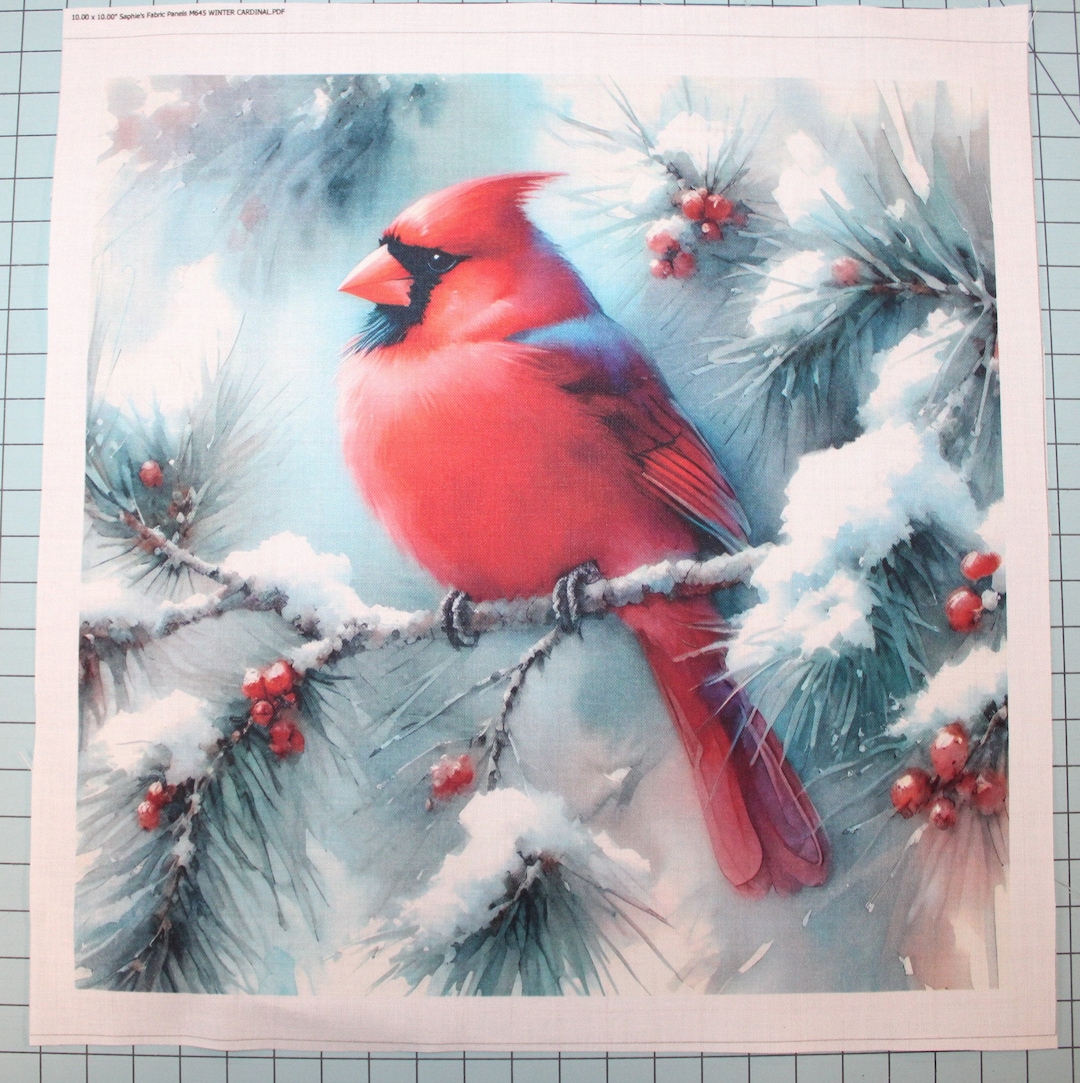 Winter Cardinal 100% Cotton Fabric Panel Block | Small Sewing Quilting ...