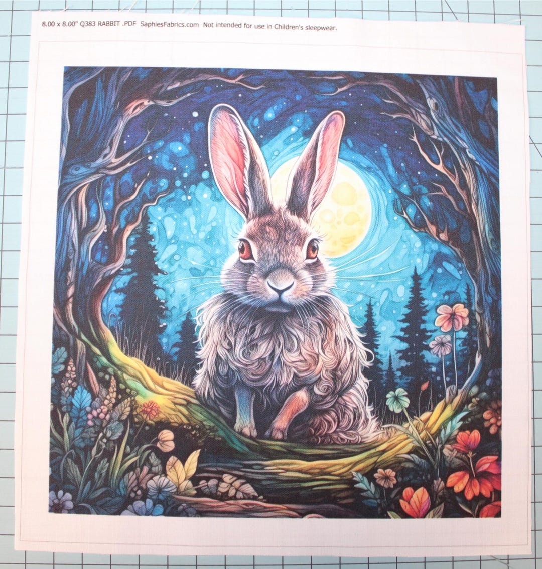 Rabbit & Moon 100% Cotton Fabric Panel Block | Small Sewing Quilting ...