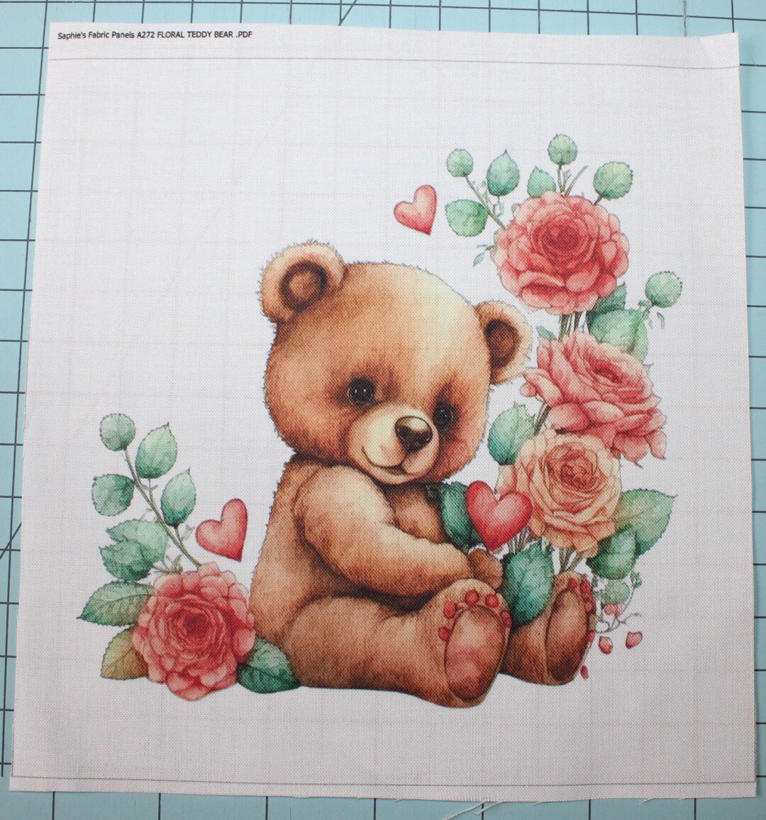 Teddy Bear Floral 100% Cotton Fabric Panel Square Small Quilting Sewing ...