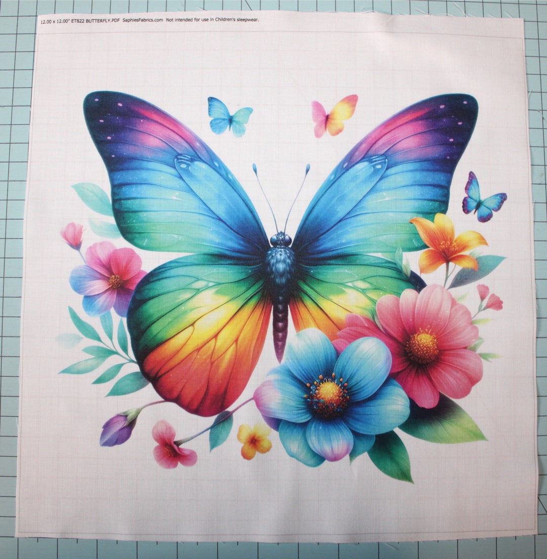 Rainbow Butterfly 100% Cotton Fabric Panel Block | Small Sewing ...