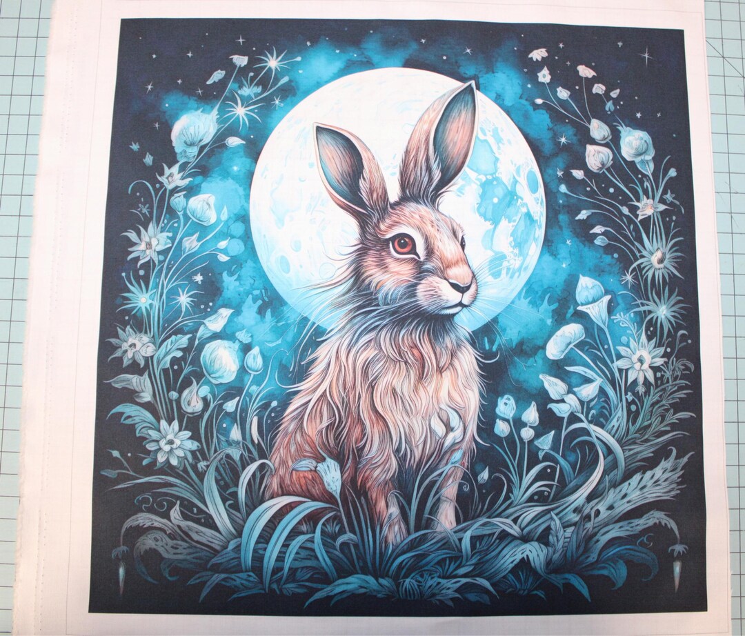 Rabbit & Moon 100% Cotton Fabric Panel Block | Small Sewing Quilting Square Q381 - Etsy
