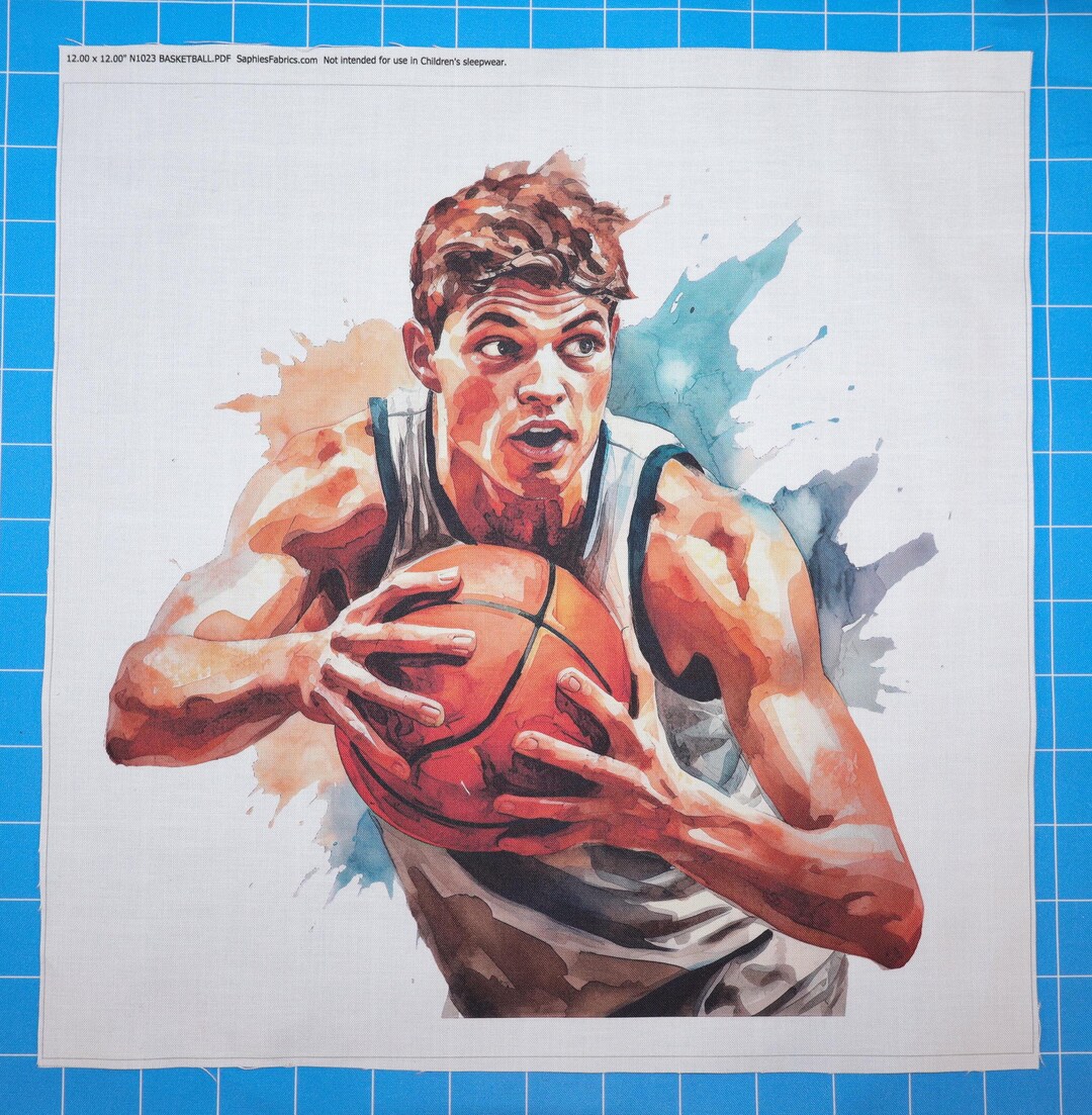 Basketball Player 100% Cotton Fabric Panel Block | Small Quilting ...