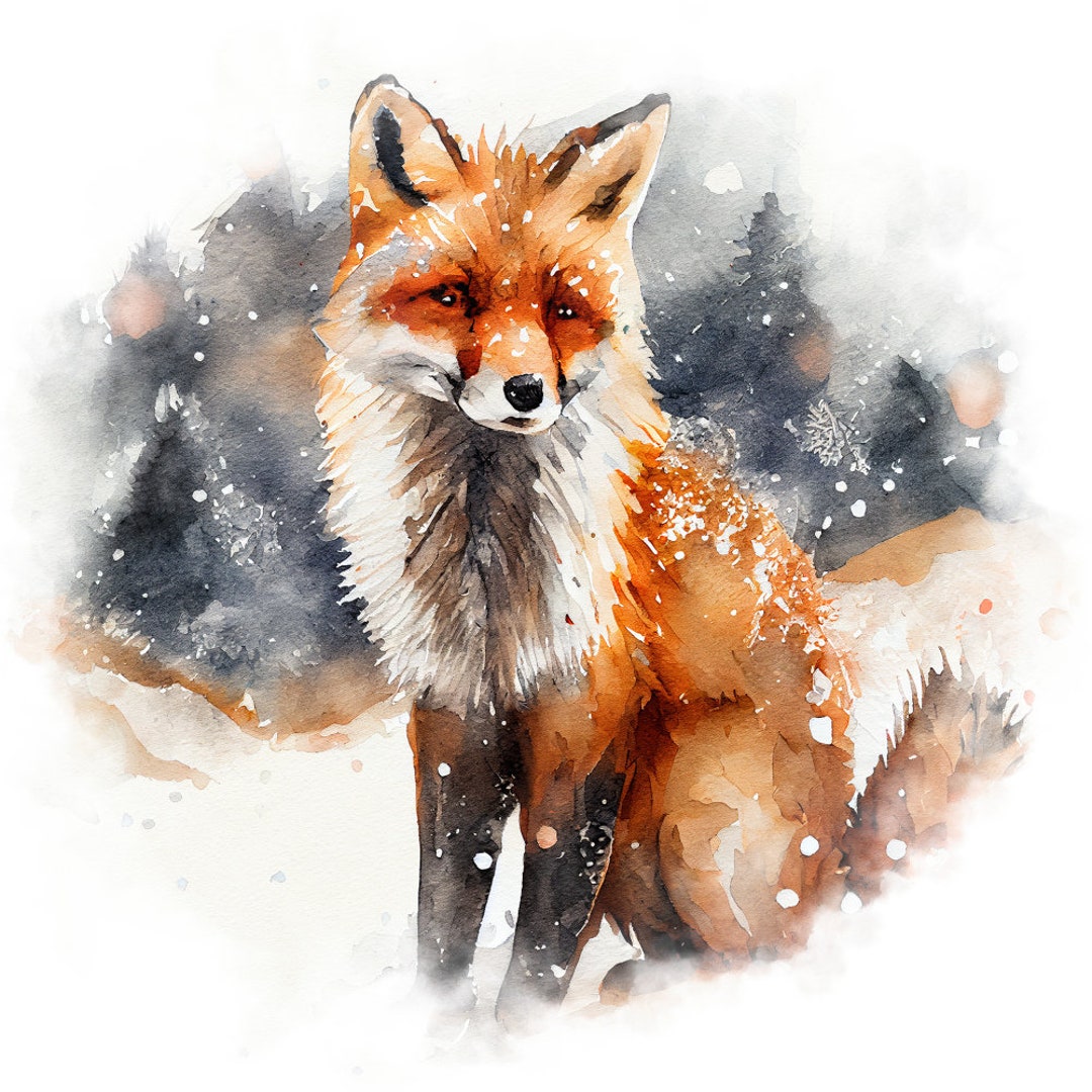 Winter Snowy Fox 100% Cotton Fabric Panel Square Small Quilting Sewing ...