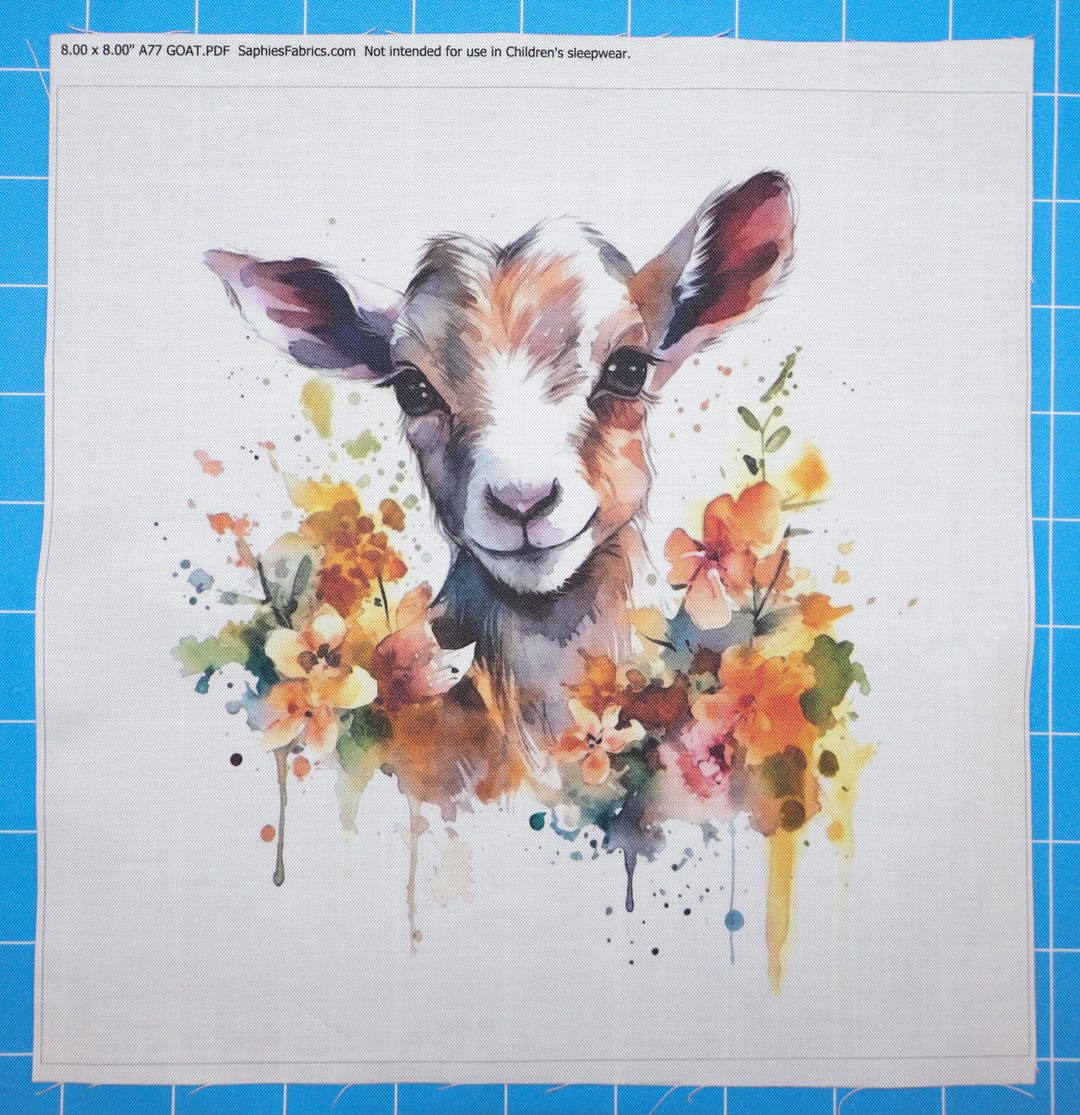 Goat Floral 100% Cotton Fabric Panel Block | Small Quilting Sewing ...