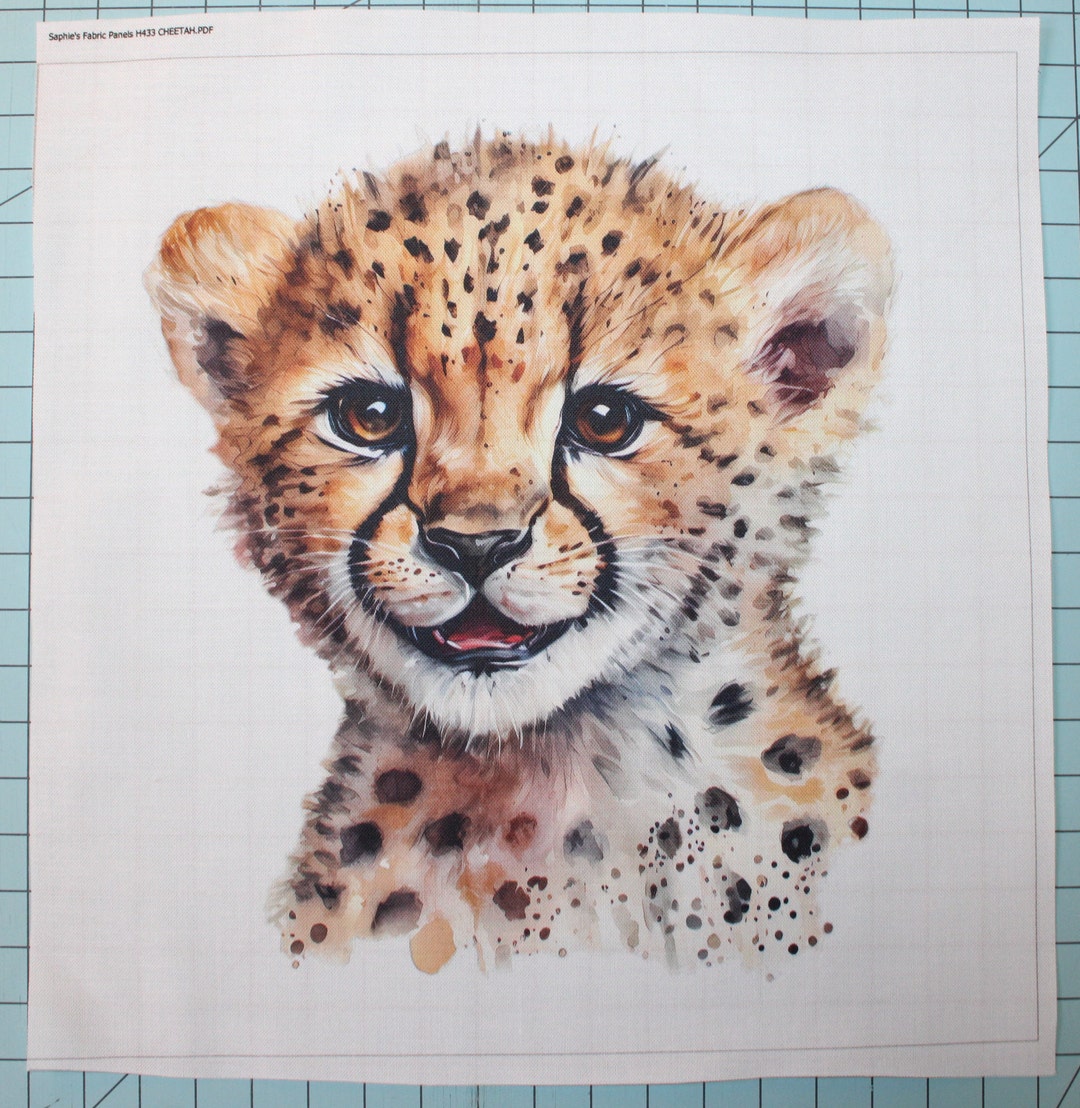 Cheetah Cub 100% Cotton Fabric Panel Square Small Quilting Sewing Block ...