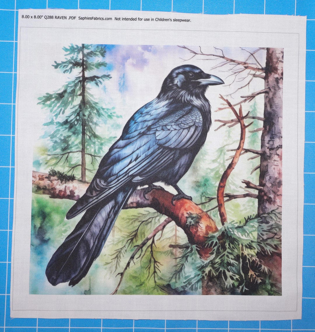 Raven 100% Cotton Fabric Panel Block | Small Quilting Sewing Square ...