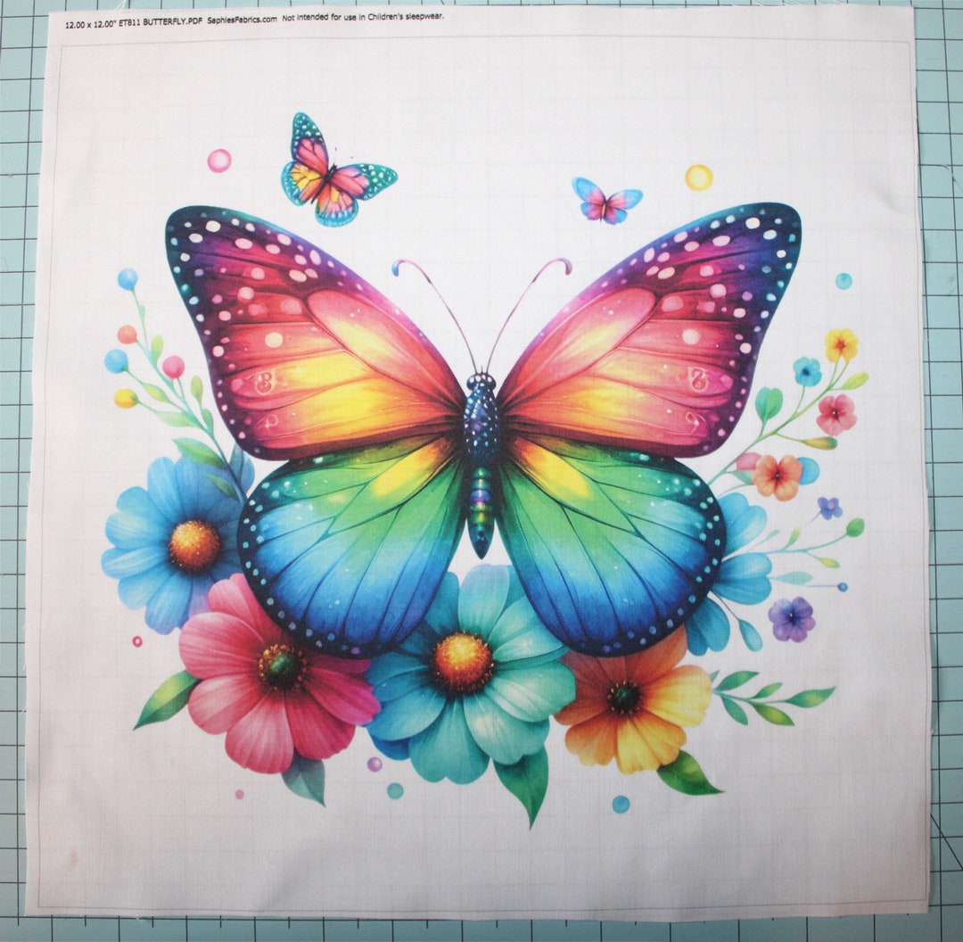 Floral Butterfly 100% Cotton Fabric Panel Block Small Sewing Quilting ...