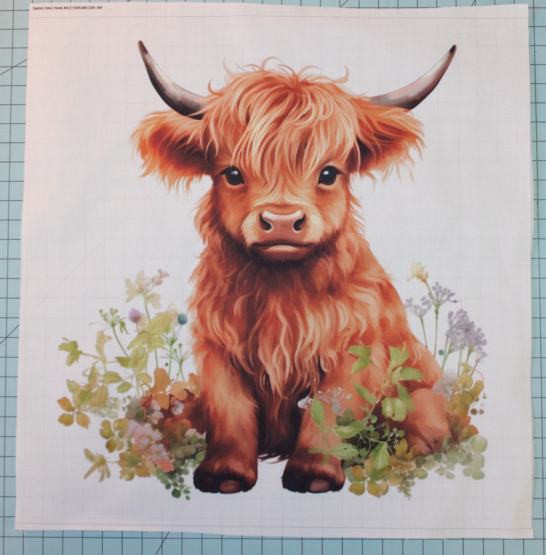 Highland Cow 100% Cotton Fabric Panel Square Small Quilting Sewing ...