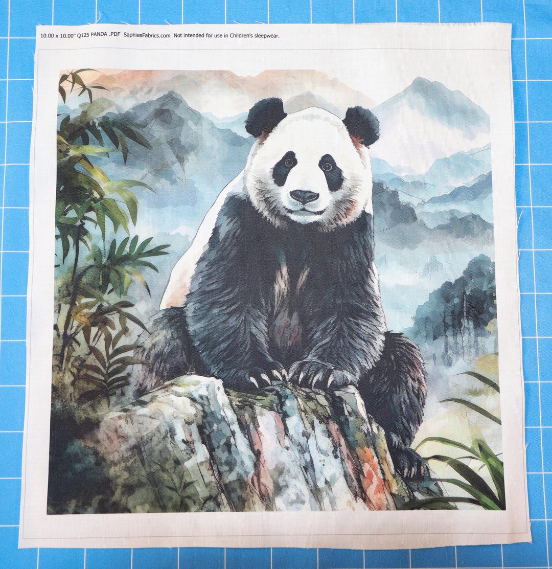 Panda Bear 100% Cotton Fabric Panel Block | Small Quilting Sewing ...