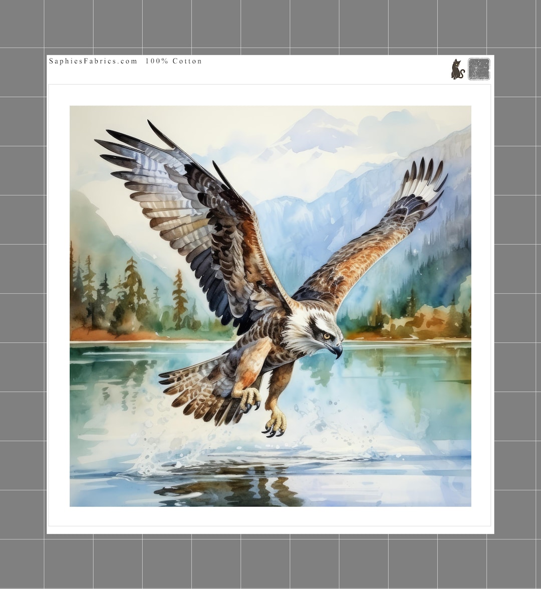 Osprey Bird 100% Cotton Fabric Panel Block Quilting Sewing Square Q346 ...