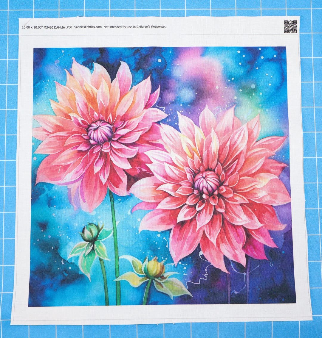 Dahlias 100% Cotton Fabric Panel Block | Small Sewing Quilting Square ...