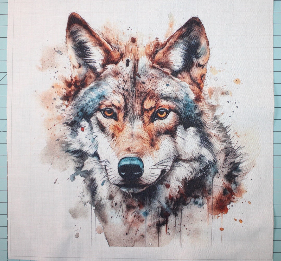 Wolf 100% Cotton Fabric Panel Block Small Sewing Quilting Square E4263 ...
