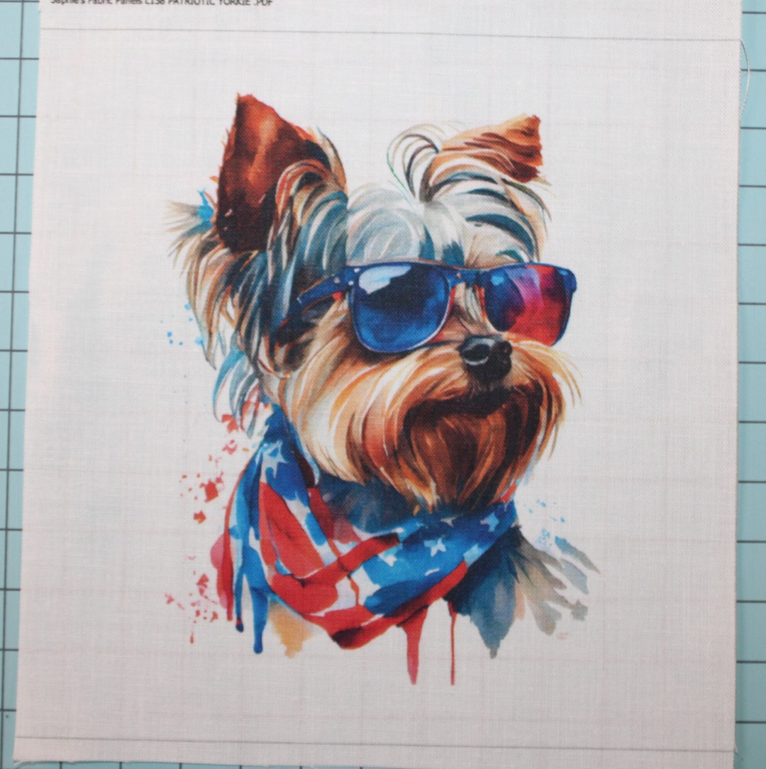 Patriotic Yorkie Dog 100% Cotton Fabric Panel Square Small Quilting ...