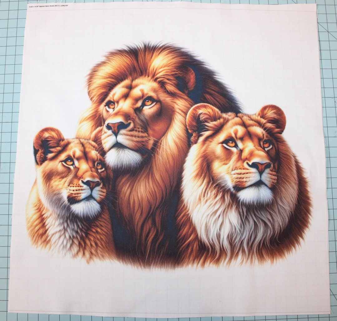 Lions 100% Cotton Fabric Panel Block Small Sewing Quilting Square ...