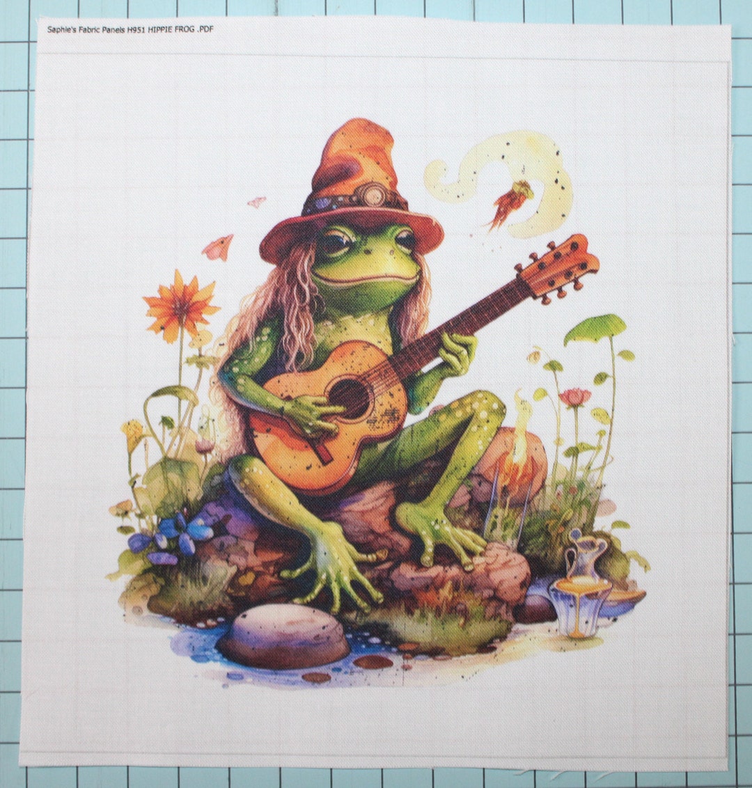 Hippie Frog 100% Cotton Fabric Panel Square Small Quilting Sewing Block ...