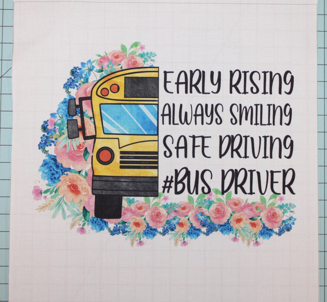 School Bus Driver 100% Cotton Fabric Panel Block Small Sewing Quilting ...