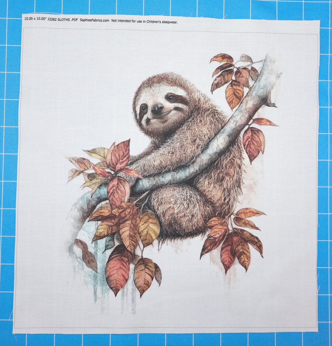 Sloth in Tree 100% Cotton Fabric Panel Block | Small Sewing Quilting ...