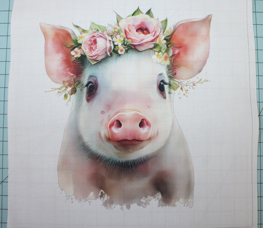 Boho Piglet Pig 100% Cotton Fabric Panel Square Small Quilting Sewing ...