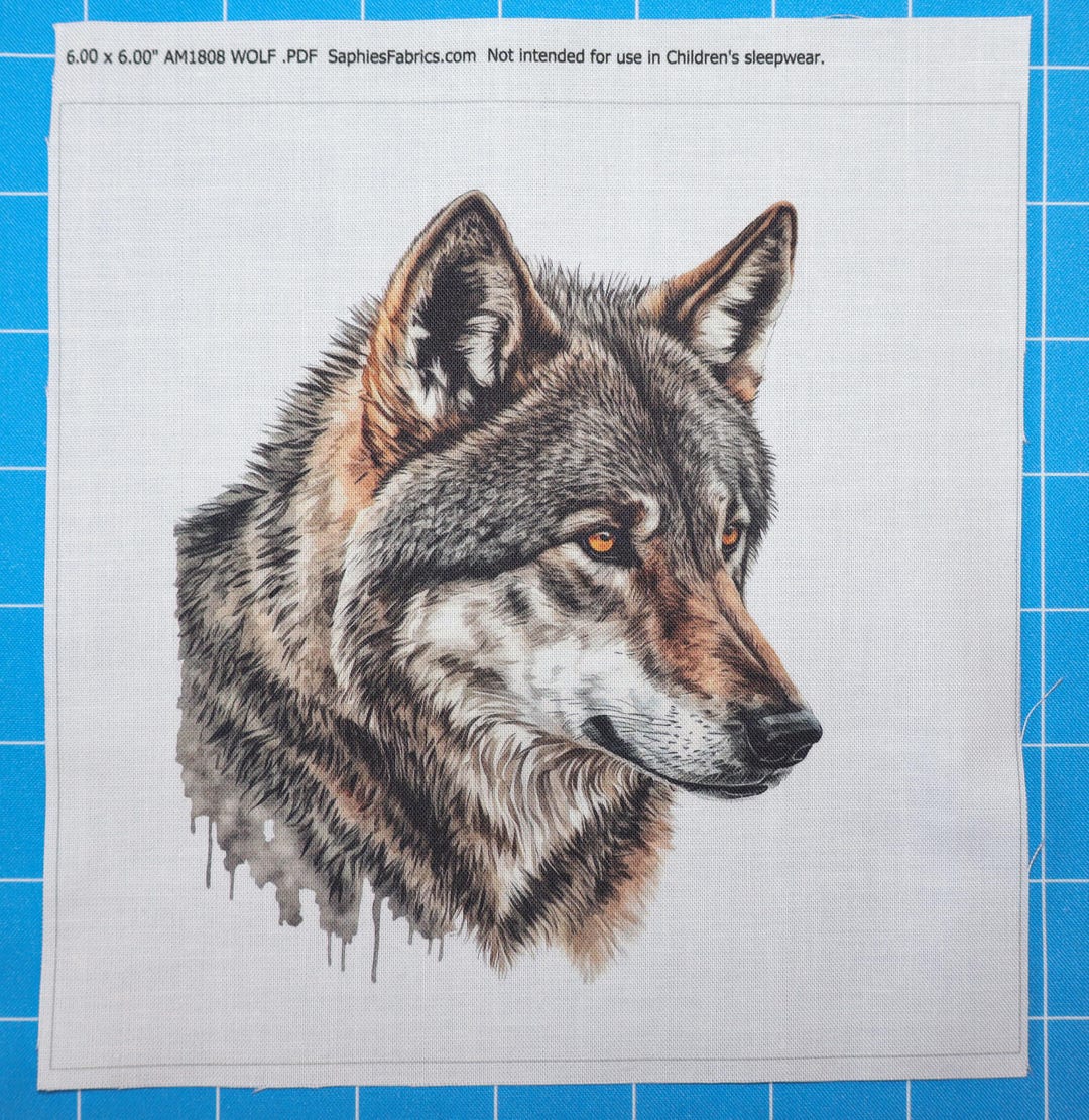 Wolf 100% Cotton Fabric Panel Block | Small Sewing Quilting Square ...