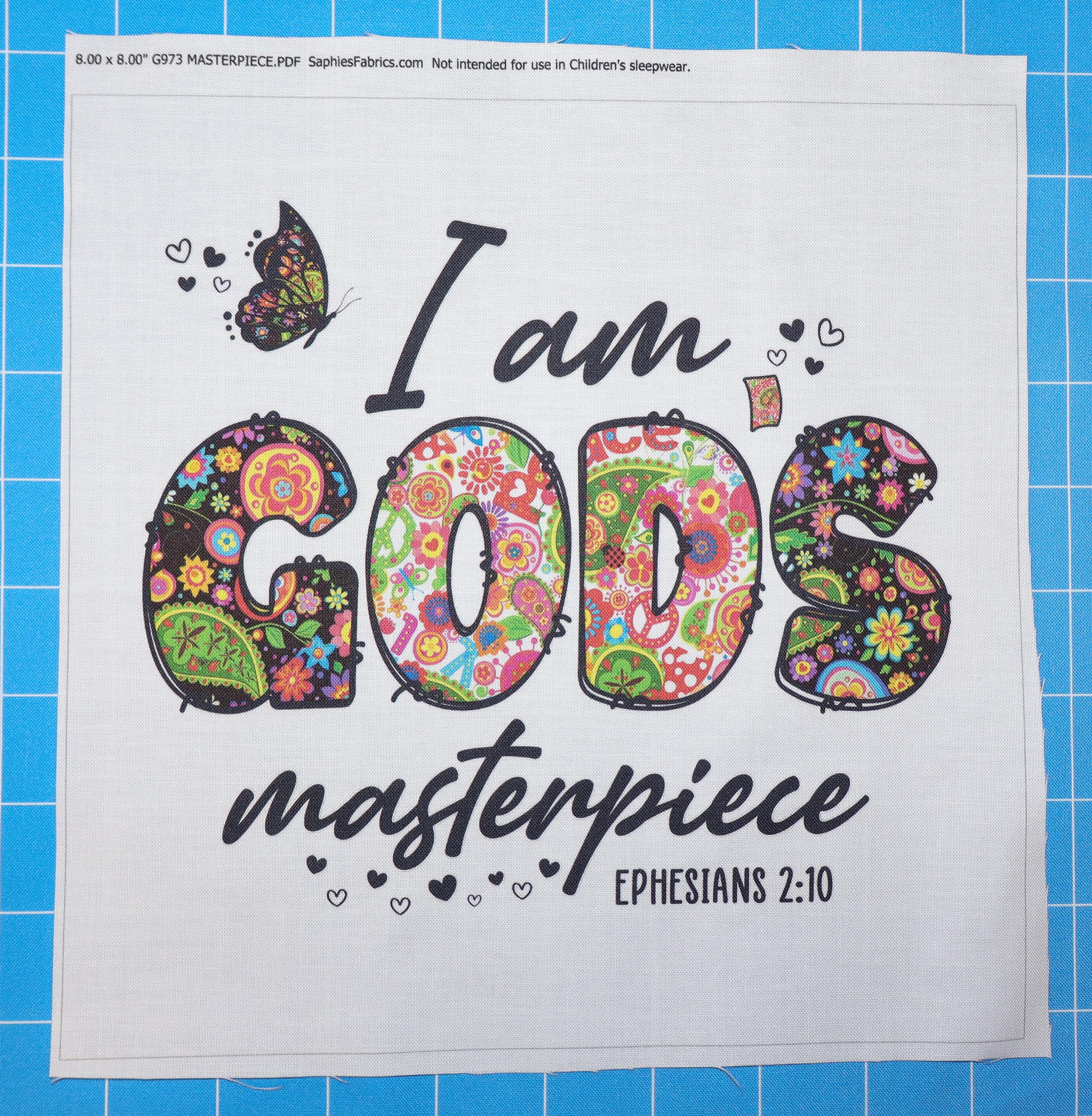 I Am God's Masterpiece 100% Cotton Fabric Panel Block Sewing Quilt ...