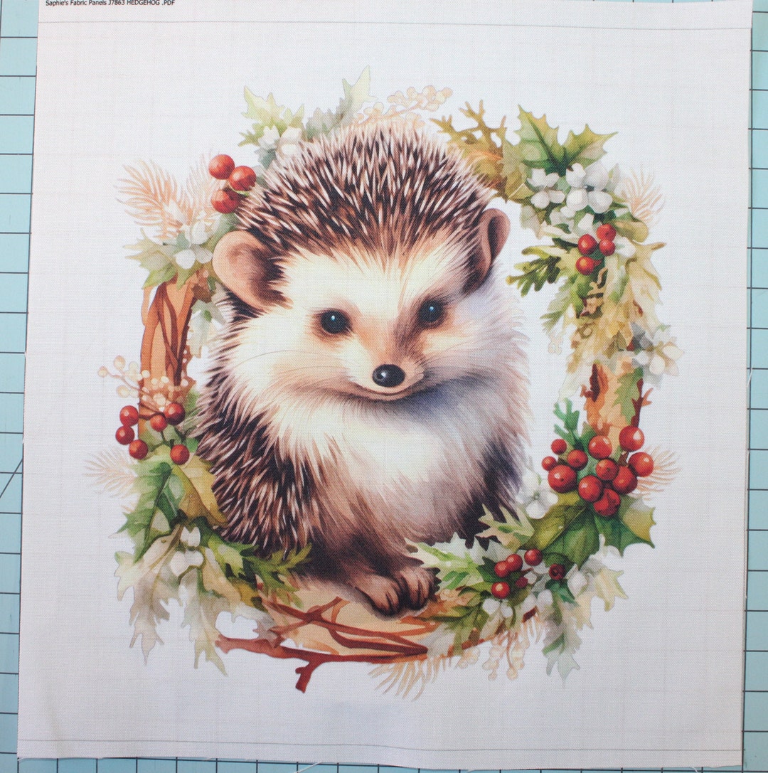 Hedgehog 100% Cotton Fabric Panel Square Small Quilting Sewing Block ...