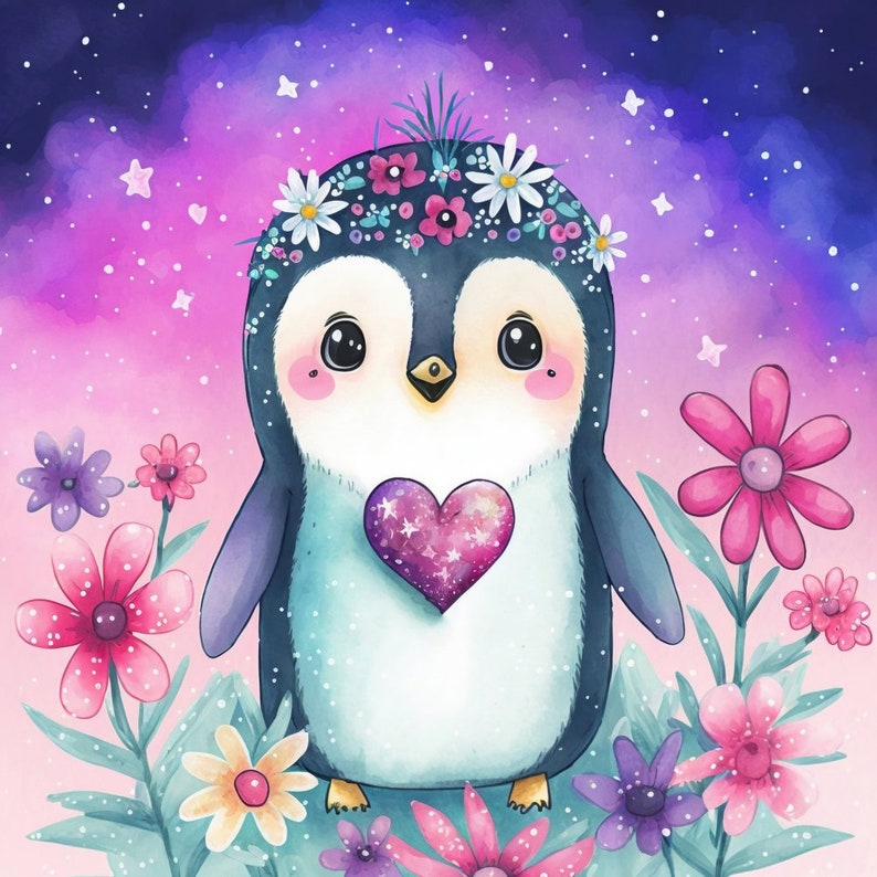 Penguin Flowers 100% Cotton Fabric Panel Square Quilting - Etsy