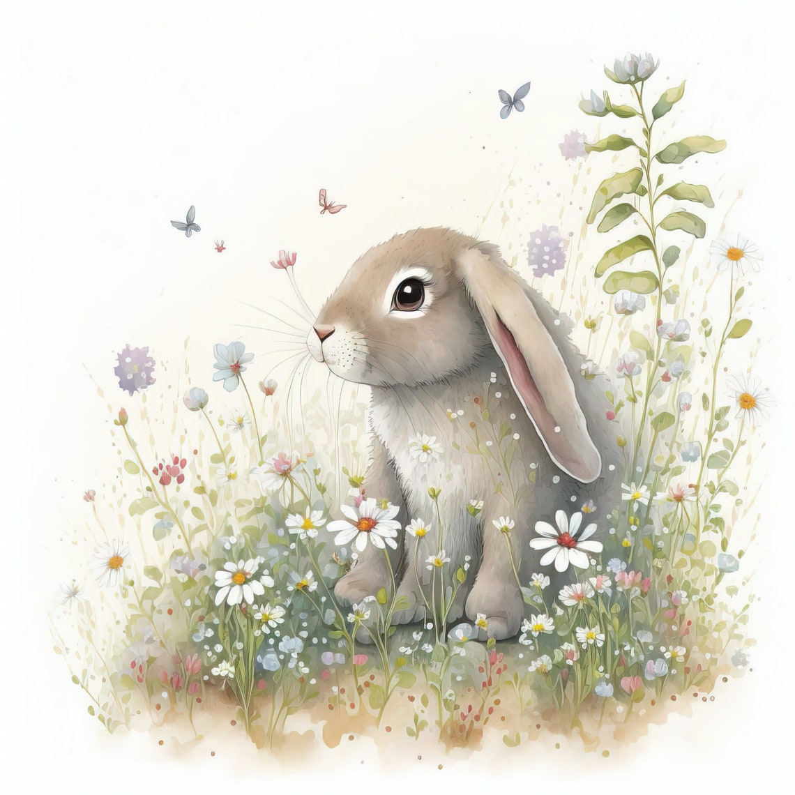 Bunny Rabbit Flowers 100% Cotton Fabric Panel Square - Etsy