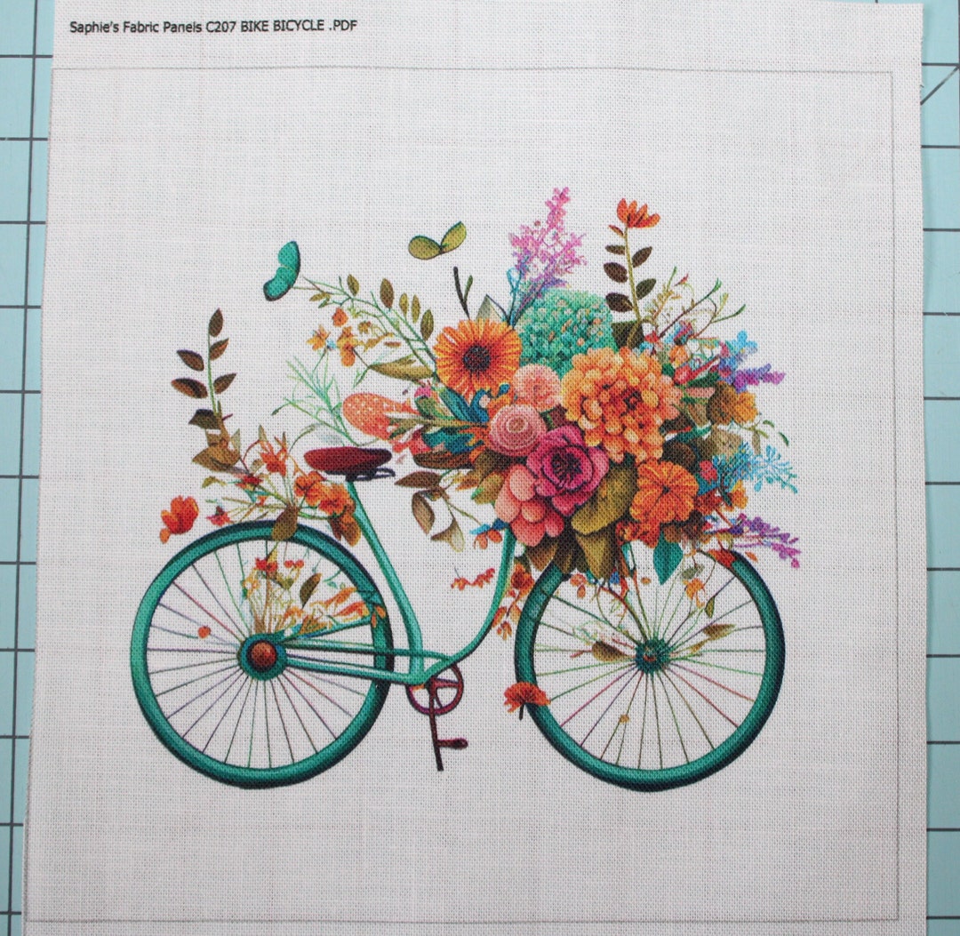 Bicycle Bike With Flowers 100% Cotton Fabric Panel Square Small ...