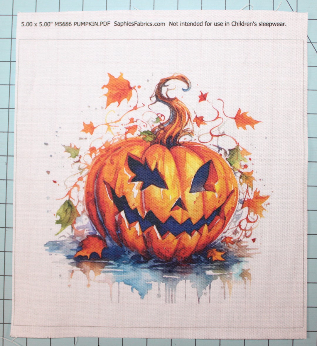 Spooky Pumpkin Halloween 100% Cotton Fabric Panel Square Small Sewing ...
