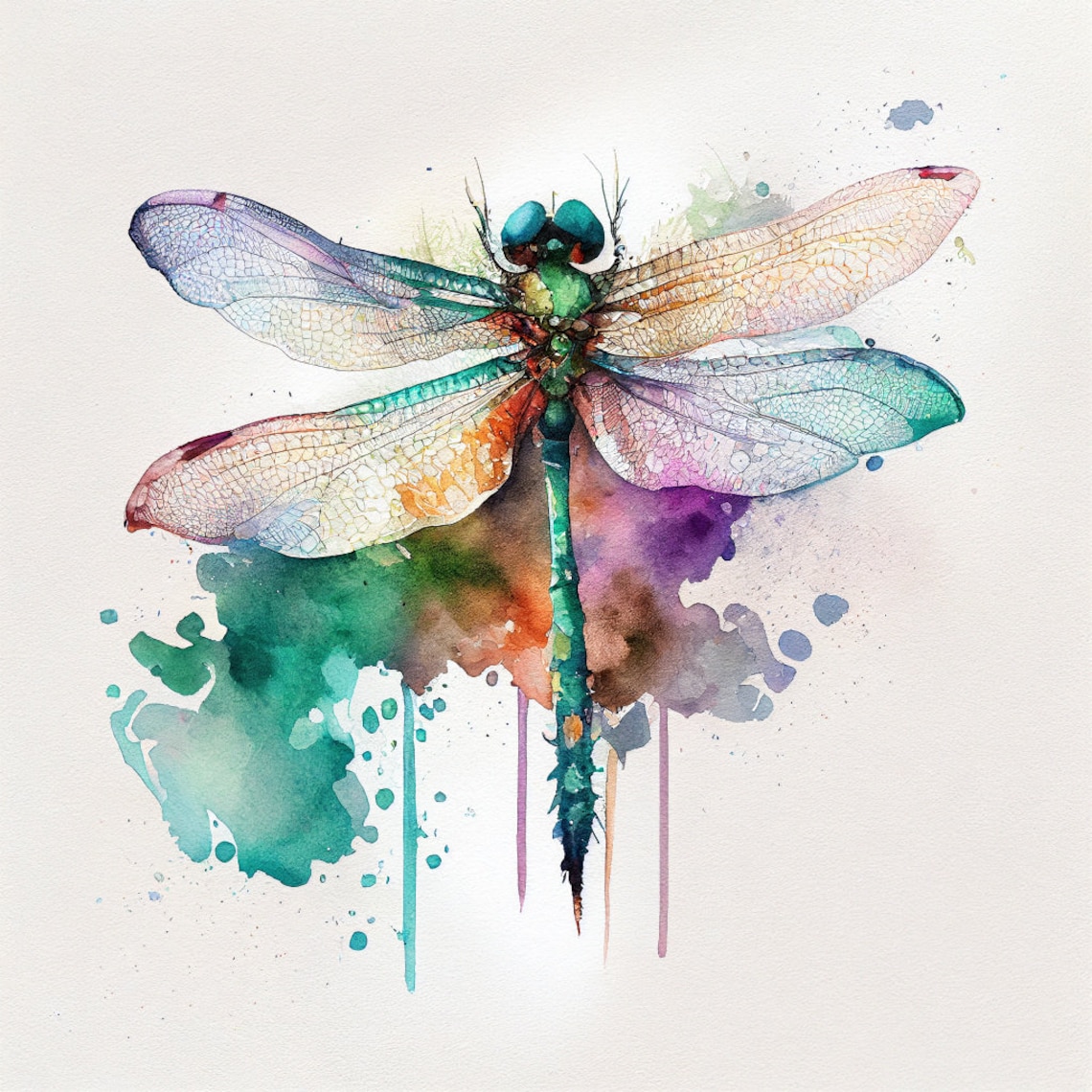 Watercolor Dragonfly 100% Cotton Fabric Panel Square Small - Etsy